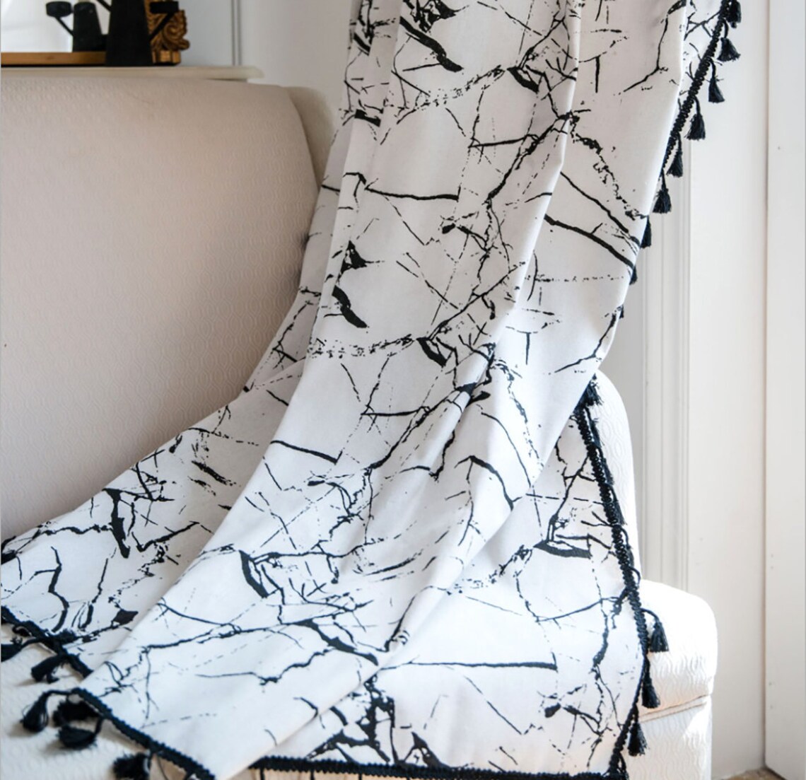 Geometric Curve Tassel Window Curtain Panel/country Bedroom - Etsy