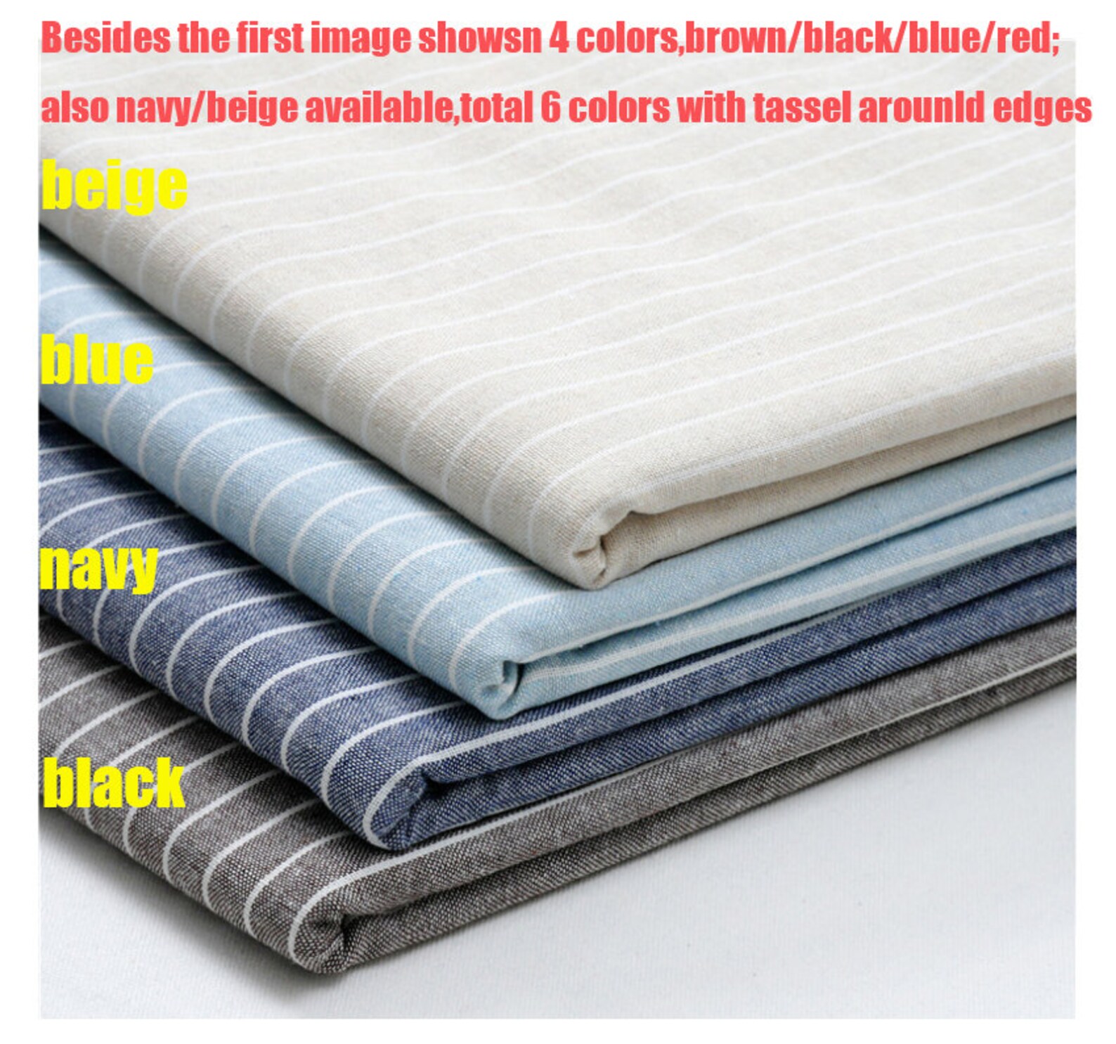 Tablecloth Linen Pinstripe Tassel Fringe 6 Colors Rectangle - Etsy