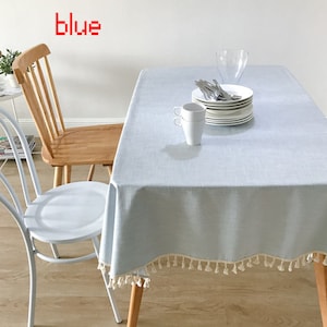 Linen Tablecloth Tassel Fringe 4 Colors Rectangle Square Round Oval ...