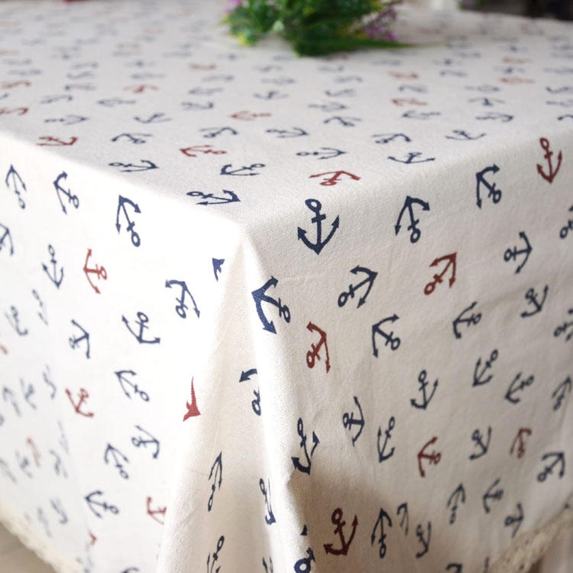 Linen Oval Tablecloth Nautical Sailing Anchor Navy Rectangle - Etsy