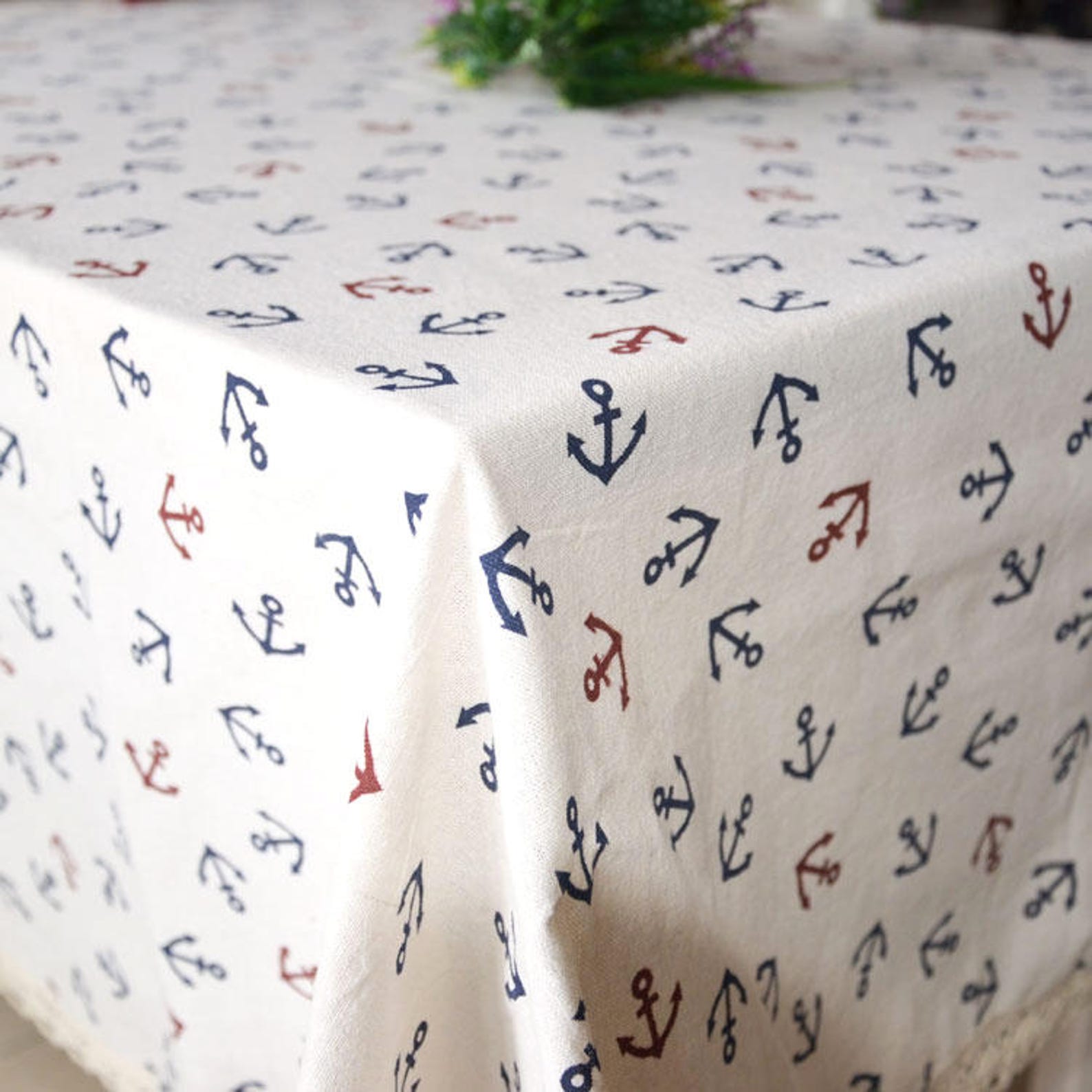 Linen Oval Tablecloth Nautical Sailing Anchor Navy Rectangle - Etsy