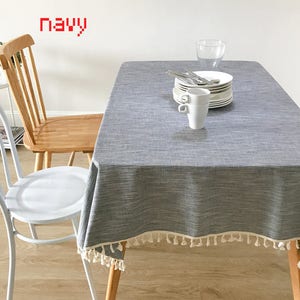 Linen Tablecloth Tassel Fringe 4 Colors Rectangle Square Round Oval ...
