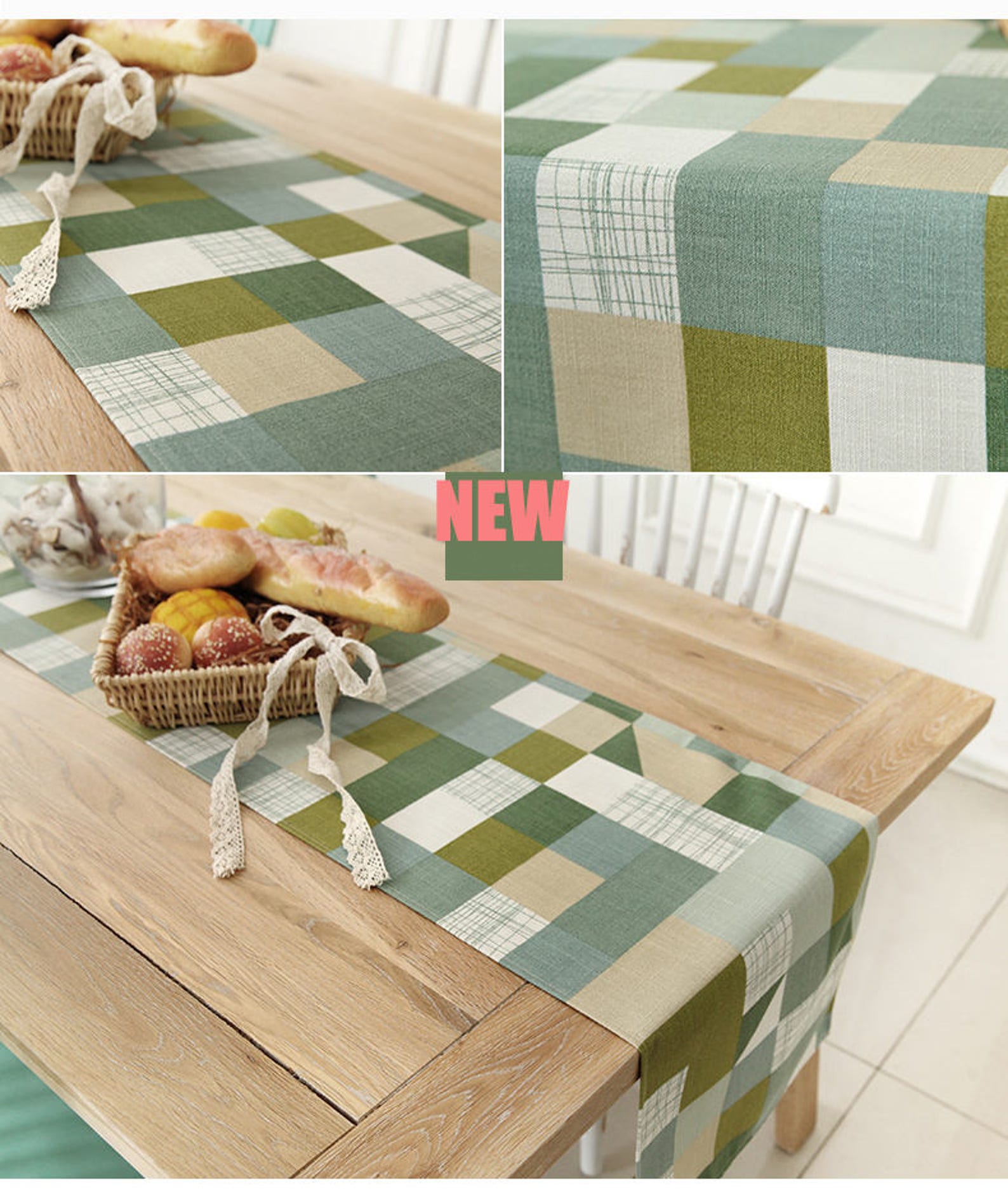 Linen Coffee Table Runner Brown Beige Check Partywedding | Etsy