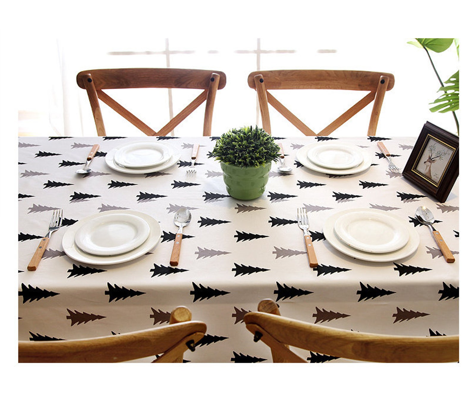 Rectangle Square Round Oval Linen Coffee Table Cloth Pine Tree - Etsy