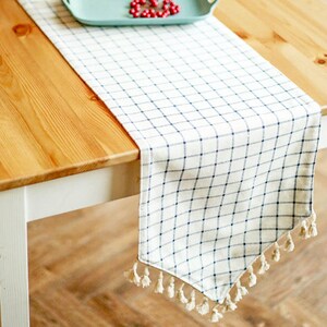 Table Runner Tassel Fringe Cotton Linen Check Plaid Tartan - Etsy