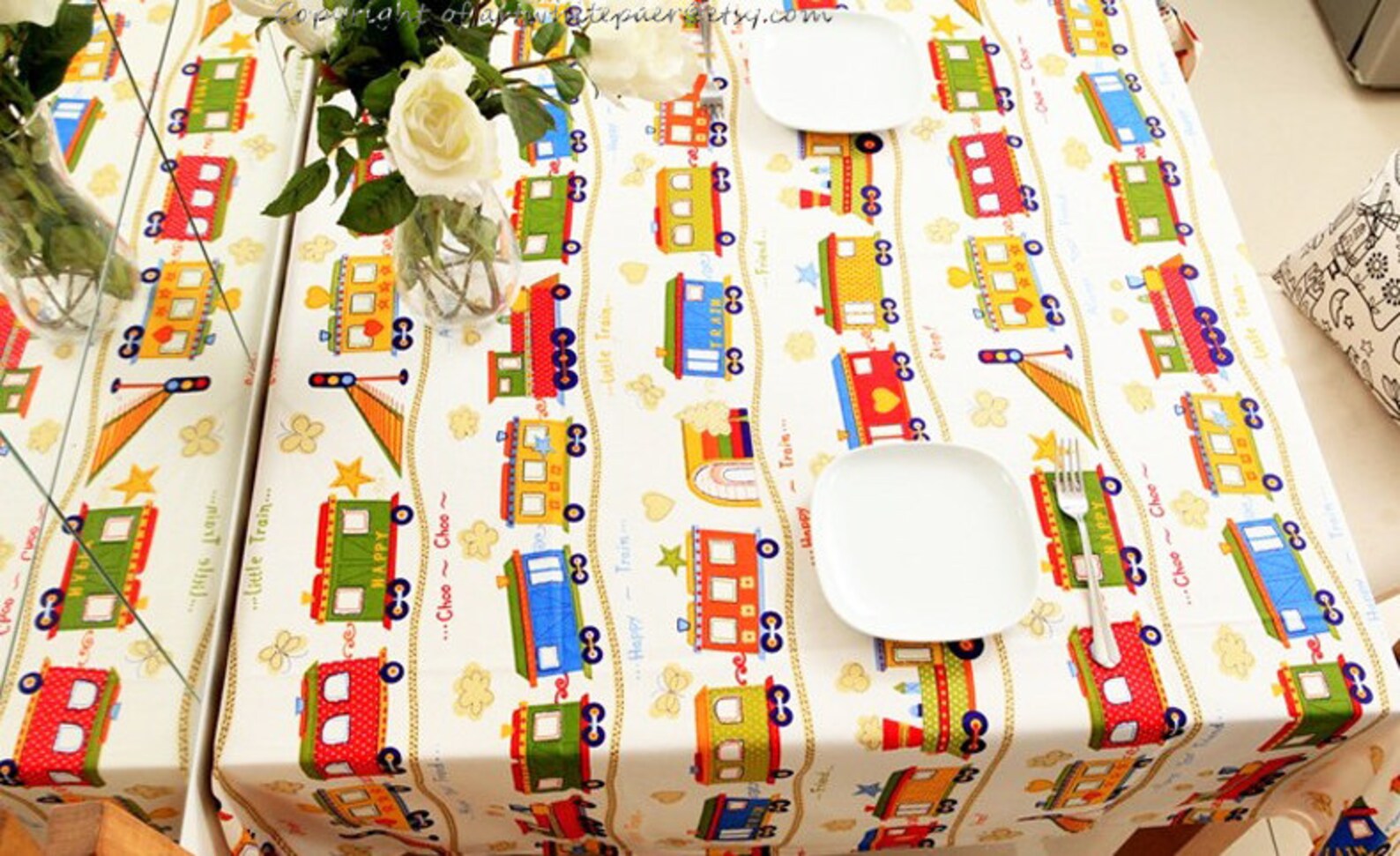 Tablecloth Train Happy Time Rectangle Square Round | Etsy