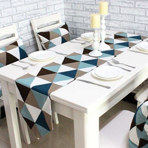 Table Runner Geometric Triangle Blue Gray White Dinning,party,christmas ...
