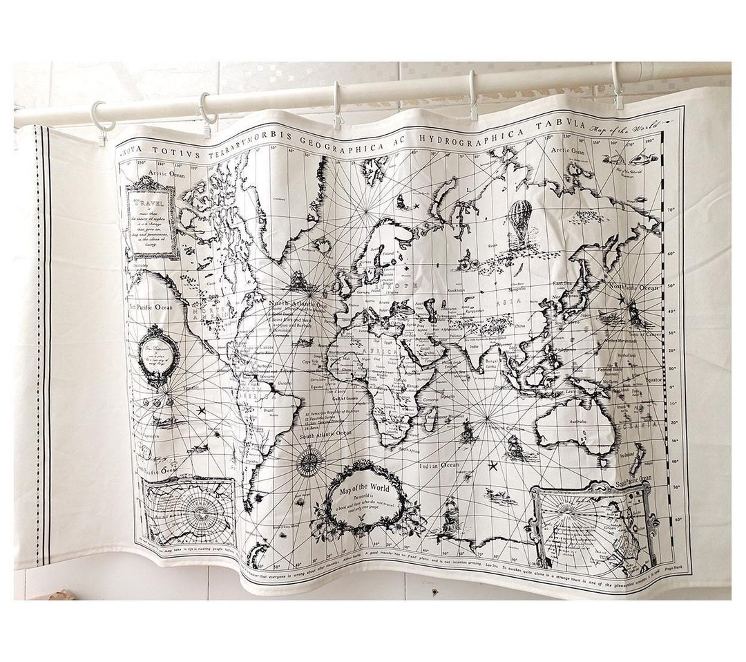 World Map Linen Curtain Window Valance,bedroom Window Treatment,cafe ...