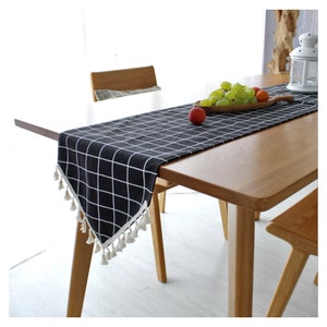 Table Runner Tassel Fringe Cotton Linen Geometric Triangle Dining ...