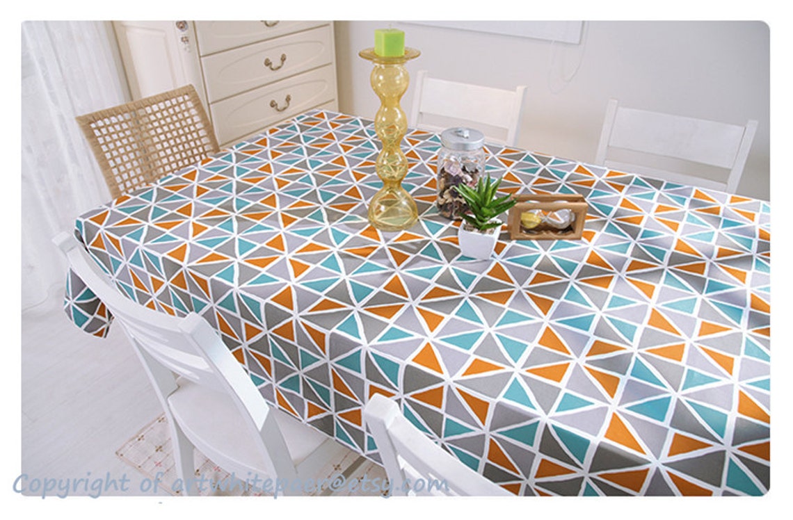 Tablecloth Geometric Orange Blue Gray Triangle Rectangle | Etsy