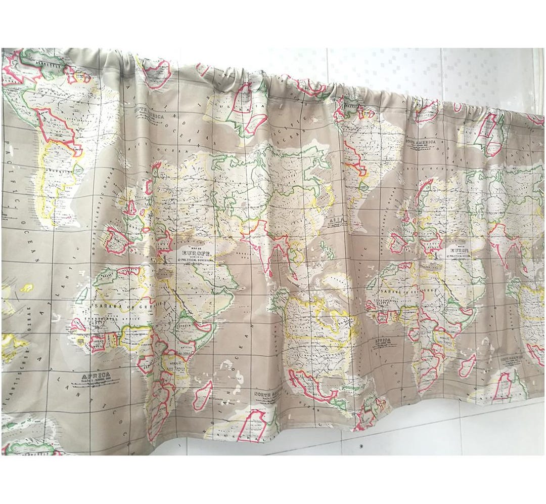 World Map Aviation Cafe Curtain Window Valance/bedroom Window Drapes ...