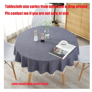 Linen Tablecloth Tassel Fringe 4 Colors Rectangle Square Round Oval ...