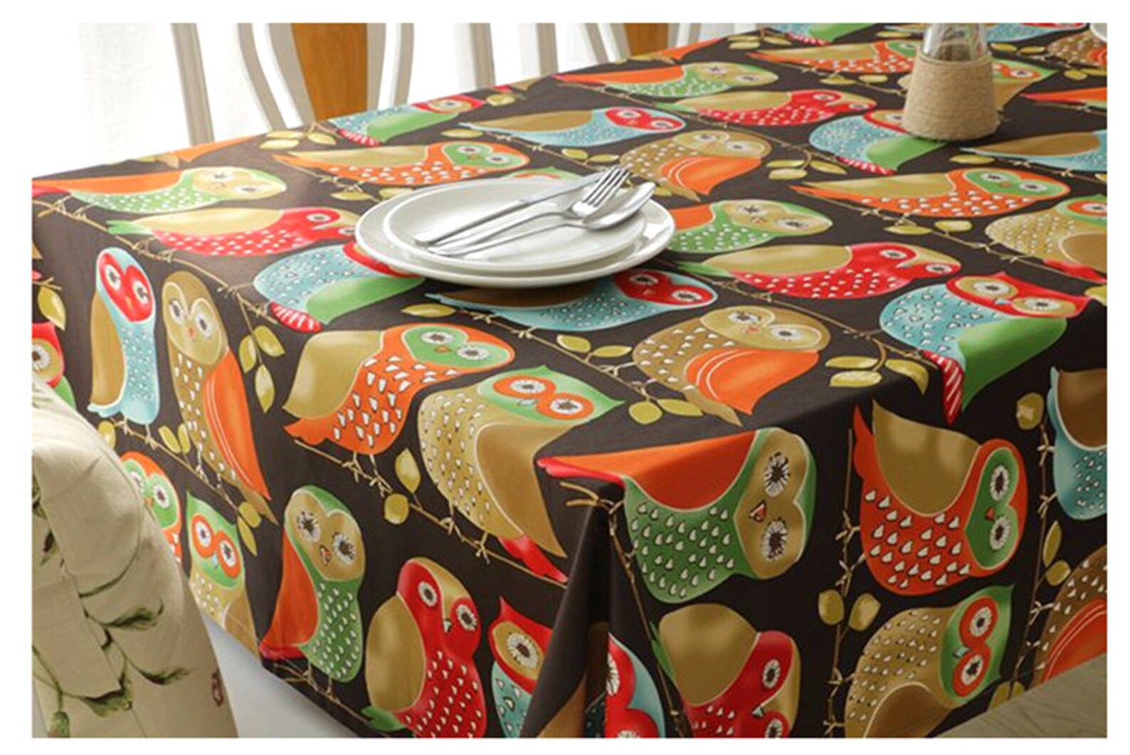 Tablecloth Cotton Owl on Tree Animals Rectangle Square Round - Etsy