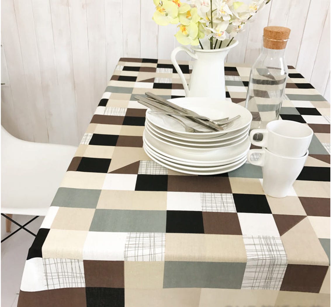 Tablecloth Cotton Brown Beige Check Plaid Rectangle Square - Etsy
