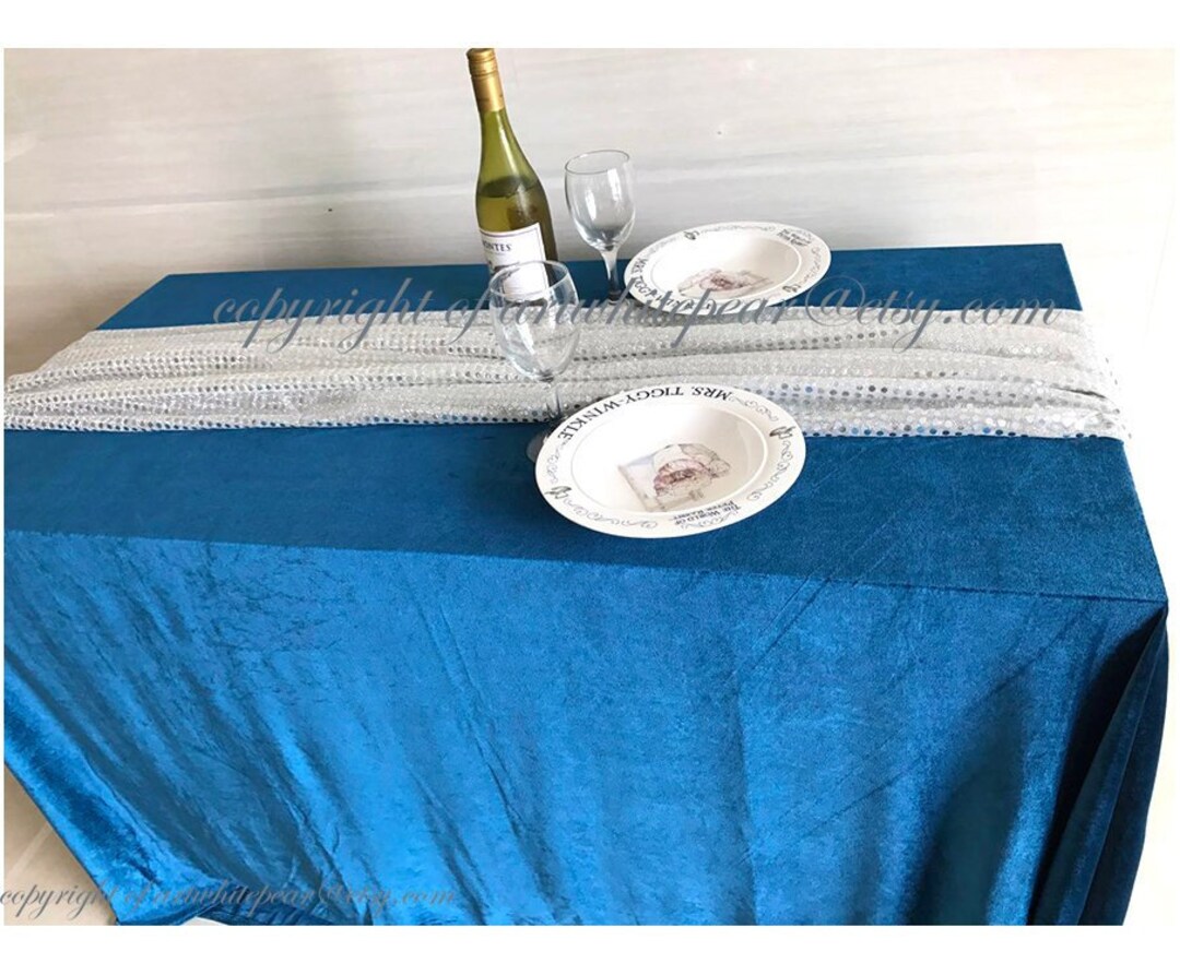Velvet Tablecloth Teal Blue Rectangle Square Round Oval - Etsy