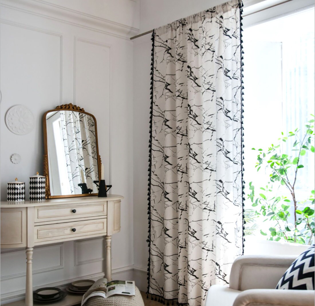 Geometric Curve Tassel Window Curtain Panel/country Bedroom | Etsy