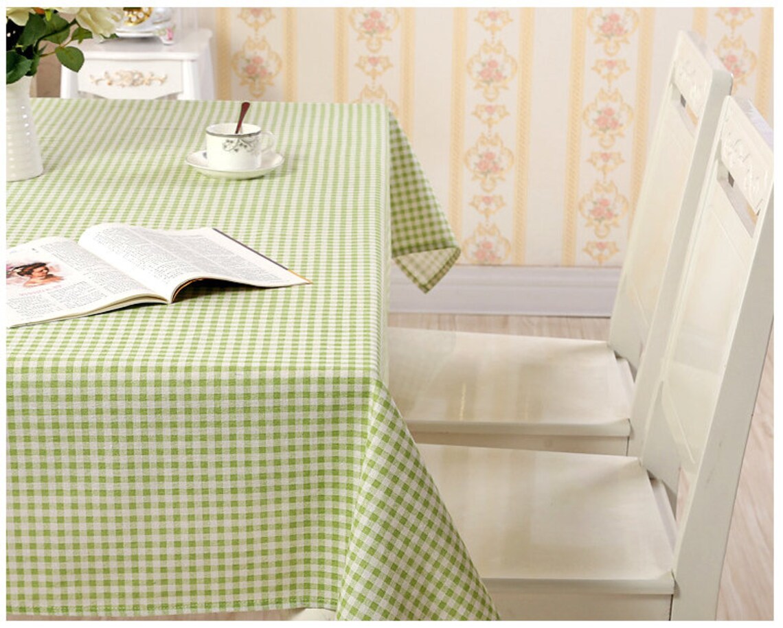 Tablecloth Cotton linen Gingham Check Rectangle Square Round | Etsy