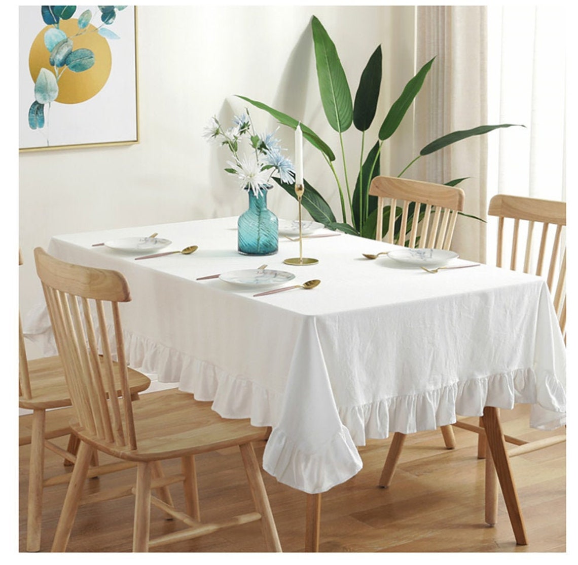 Ruffled Linen Tablecloth Square Rectangle Wedding Table Linen Round ...