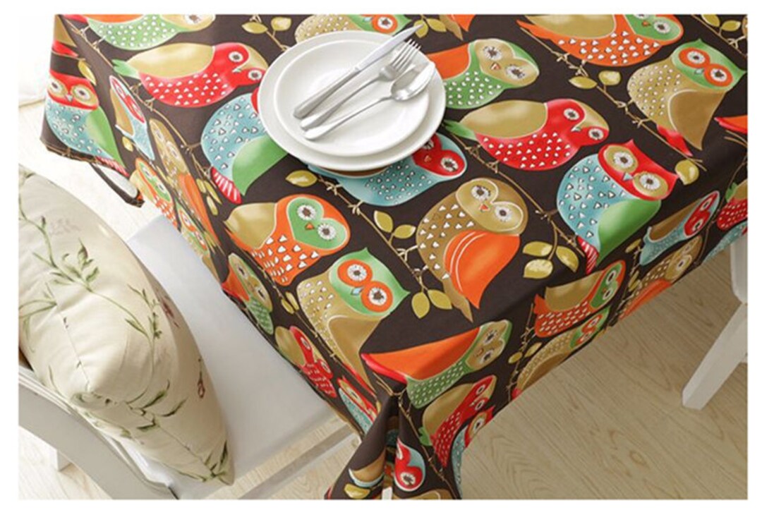 Tablecloth Cotton Owl on Tree Animals Rectangle Square Round Oval ...