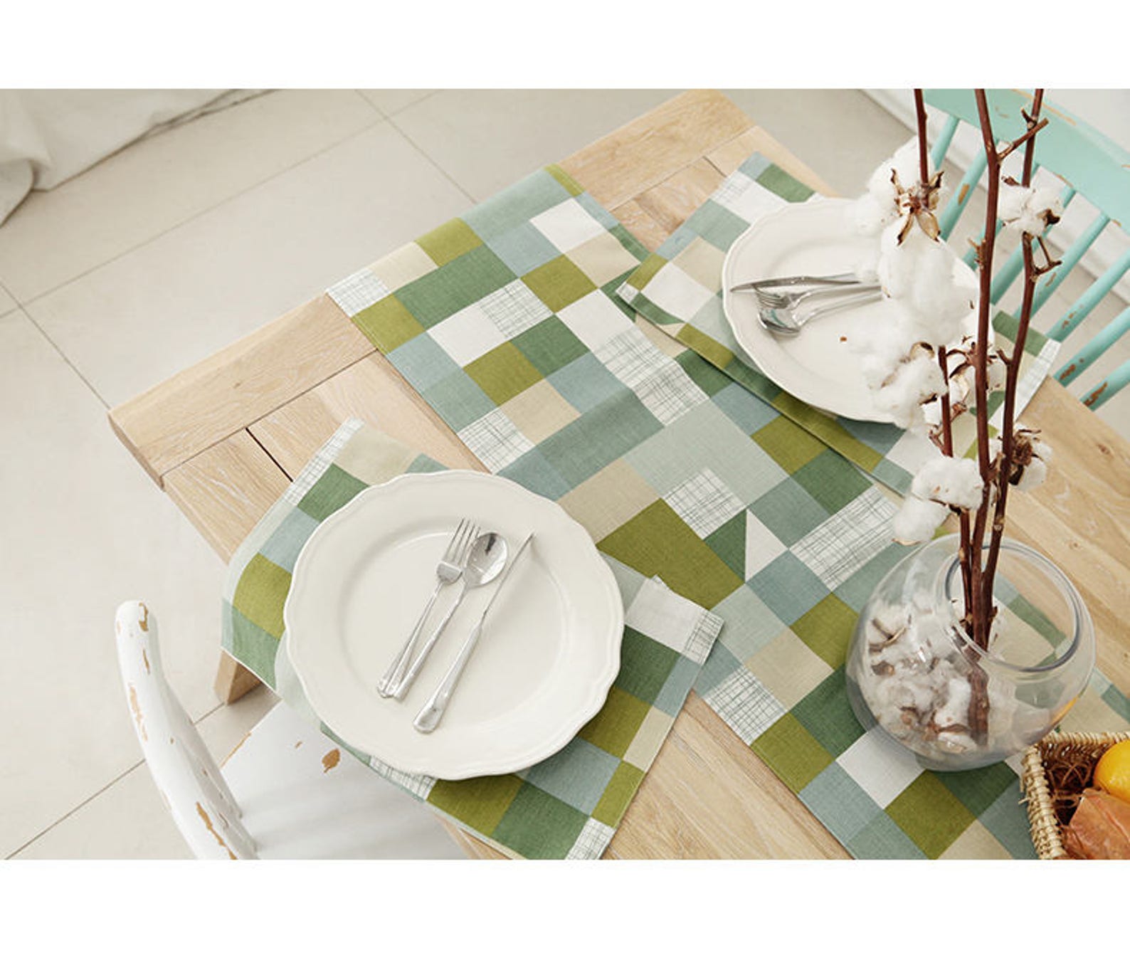 Linen Coffee Table Runner Brown Beige Check Partywedding | Etsy