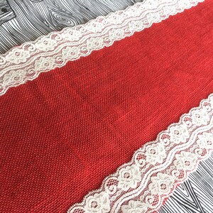 Red Burlap off White Lace Wedding Table Runner,dining,party,cocktail ...
