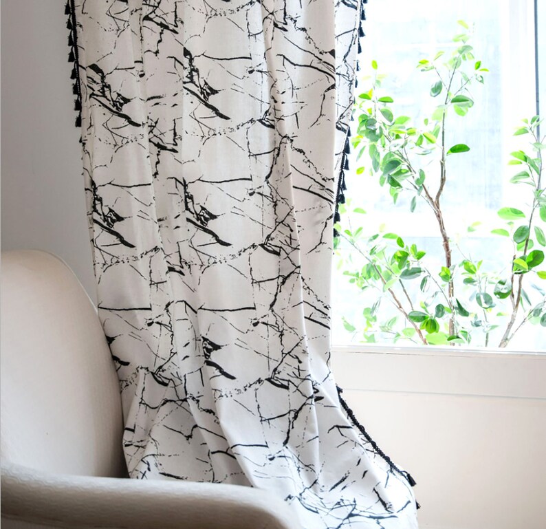 Geometric Curve Tassel Window Curtain Panel/country Bedroom - Etsy