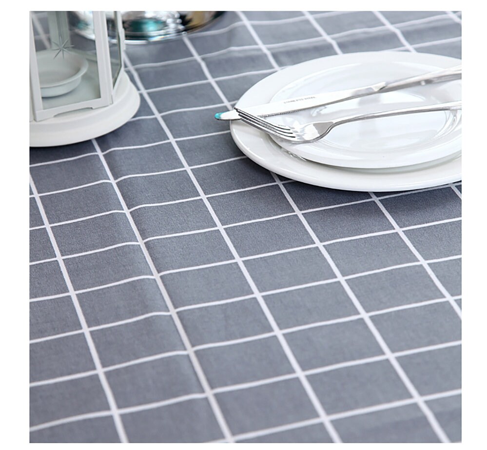 Round Tablecloth Gray Check Rectangle Square Oval Coffee Table | Etsy