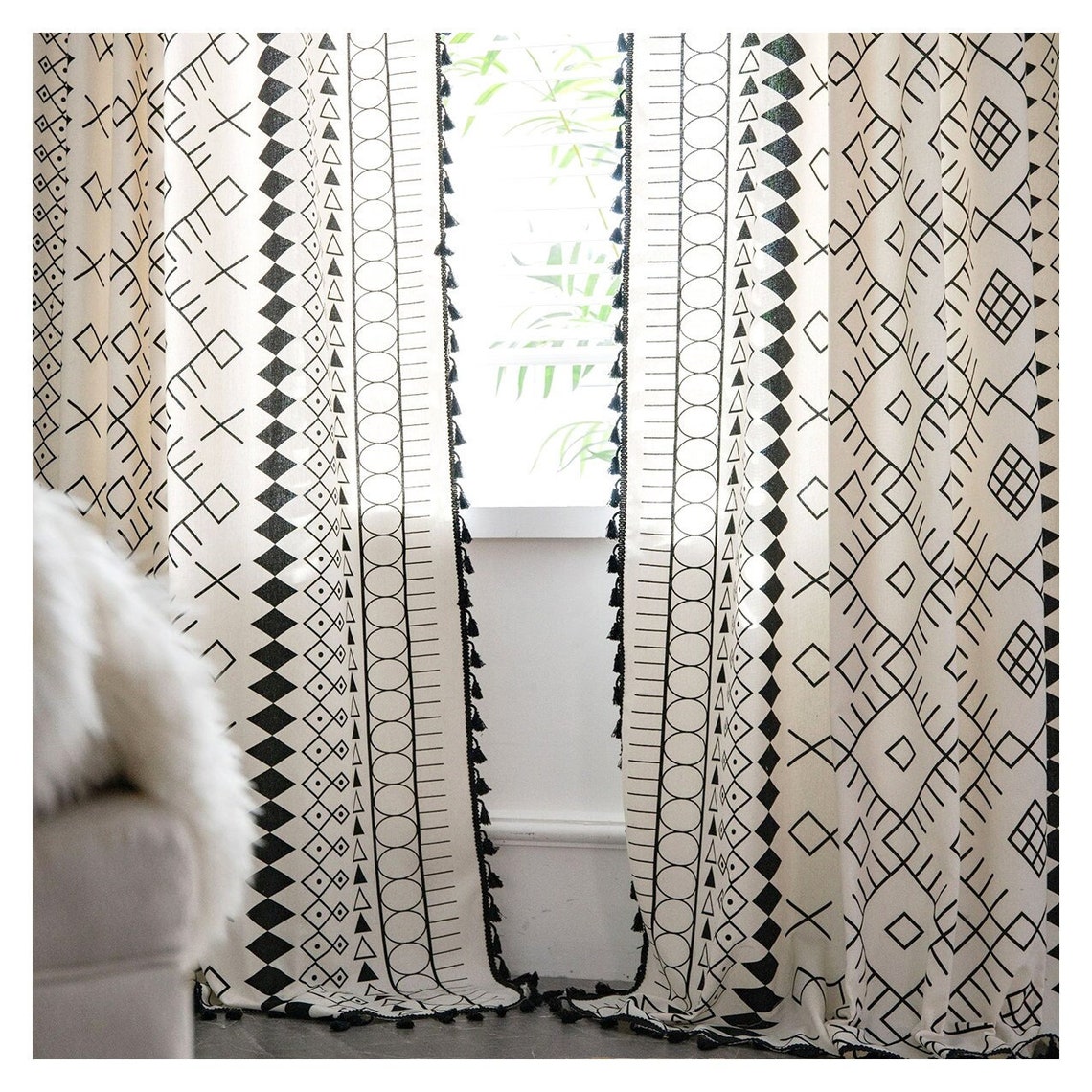Bohemian Geometric Tassel Bed Room Window Curtain/country Farmhouse ...