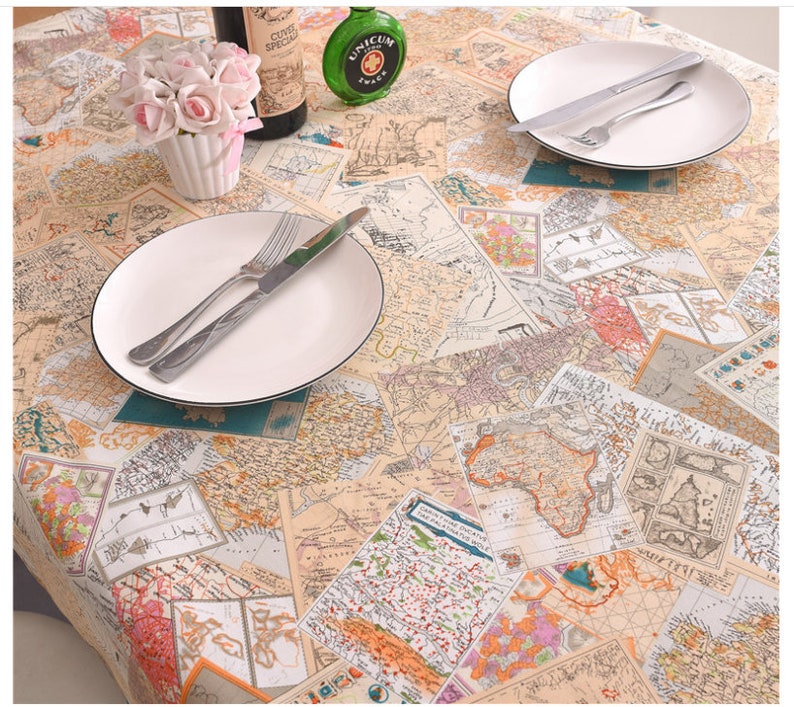 Tablecloth Cotton Linen World Map Rectangle Square Round Oval - Etsy