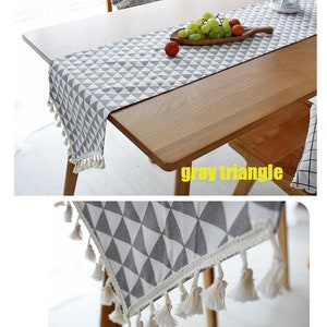 Table Runner Tassel Fringe Cotton Linen Geometric Triangle Dining ...