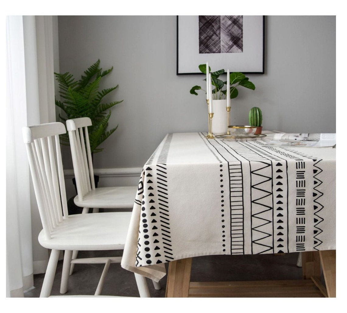 Rectangle Square Round Oval Linen Tablecloth Geometric Stripe - Etsy