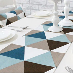 Table Runner Geometric Triangle Blue Gray White Dinning,party,christmas ...