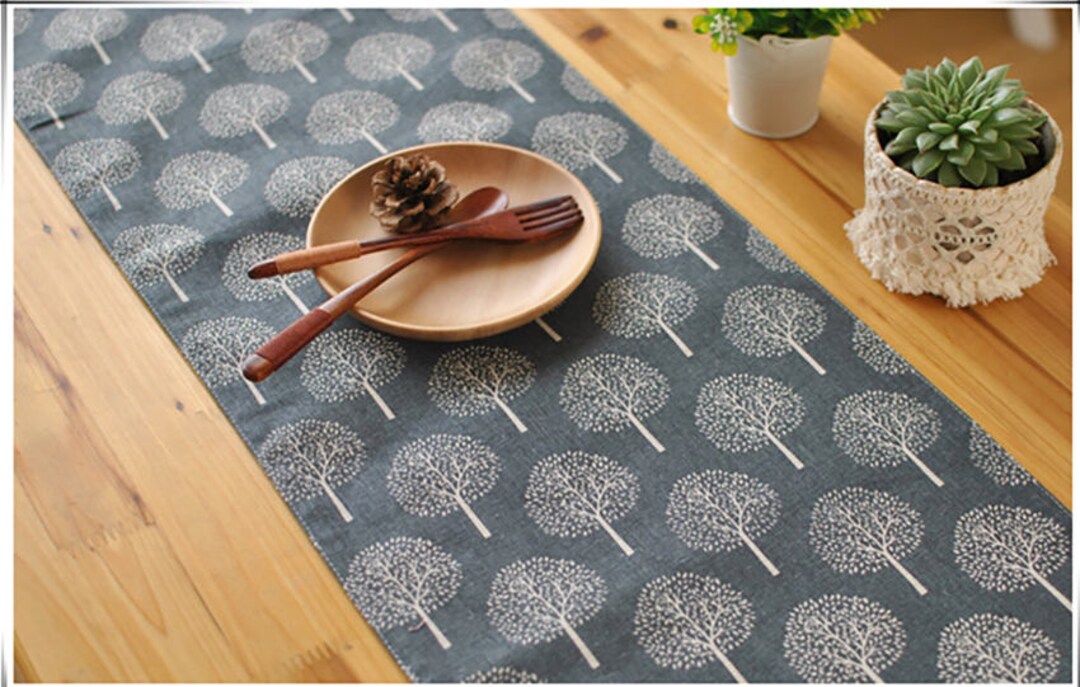 Linen Coffee Table Runner Forest Tree Wedding Centerpiece,birthday ...