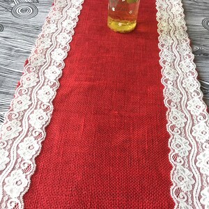 Red Burlap off White Lace Wedding Table Runner,dining,party,cocktail ...