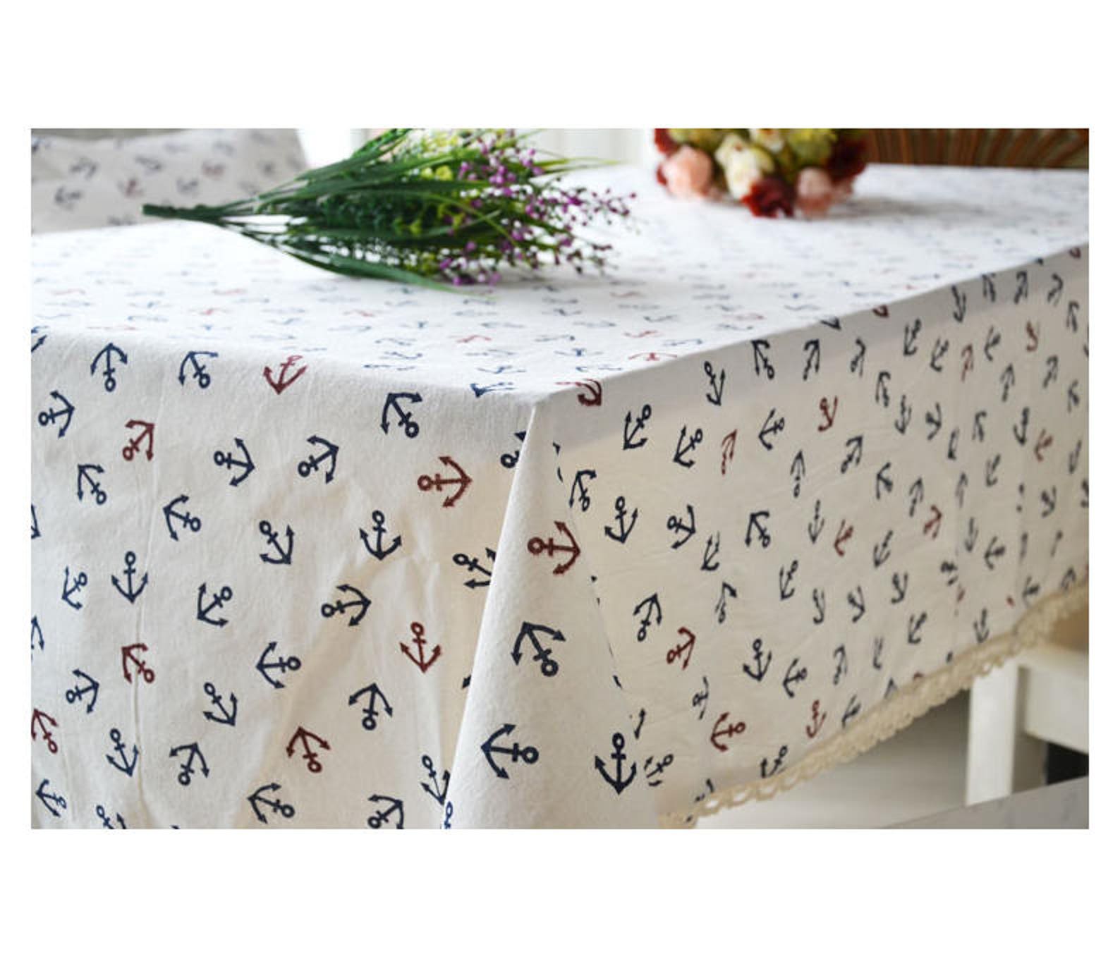 Linen Oval Tablecloth Nautical Sailing Anchor Navy Rectangle - Etsy