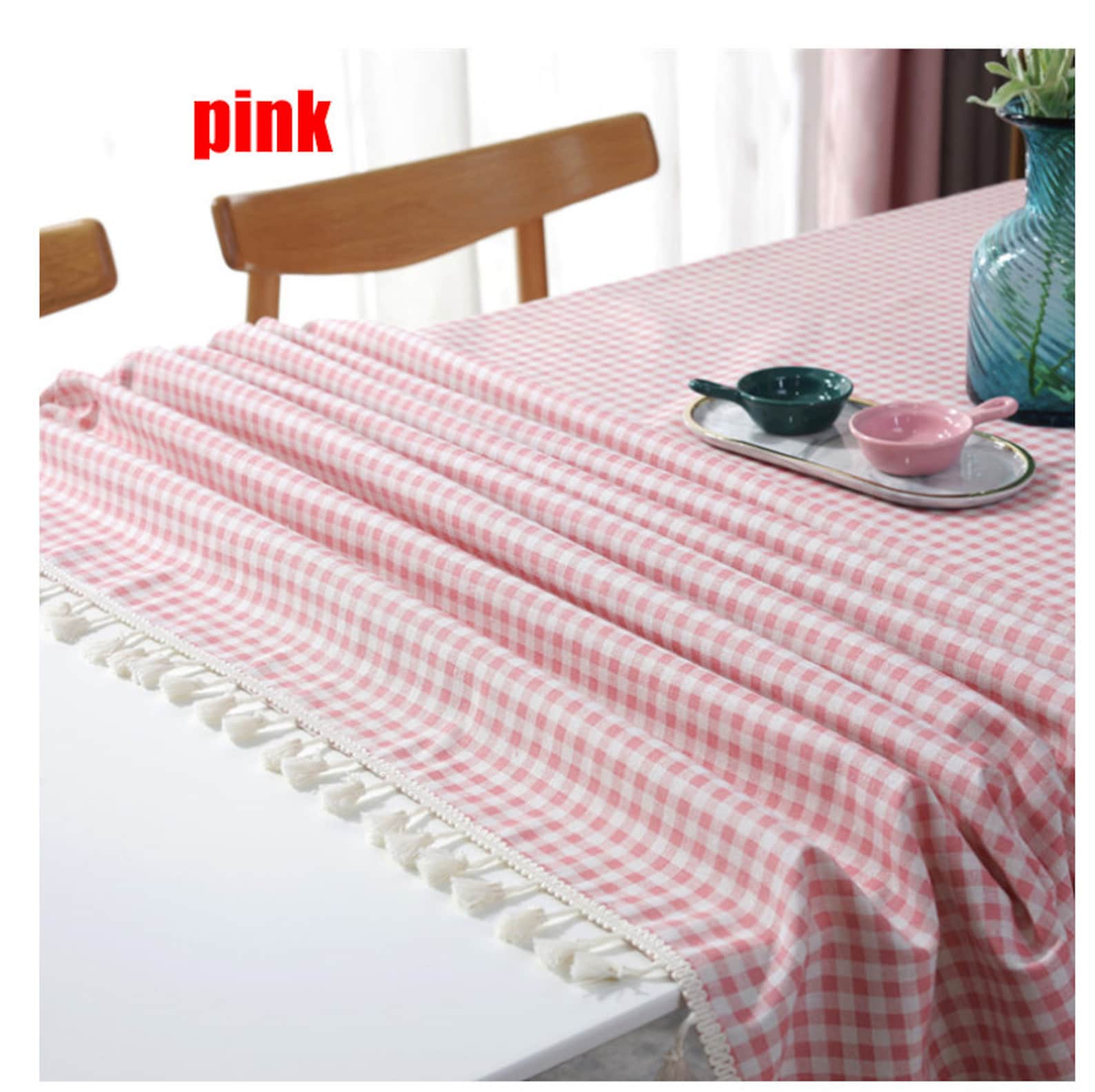 Linen Tablecloth Tassel Fringe 5 Colors Rectangle Square Round Oval ...