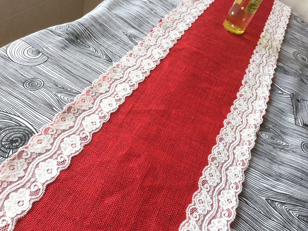 Red Burlap off White Lace Wedding Table Runner,dining,party,cocktail ...