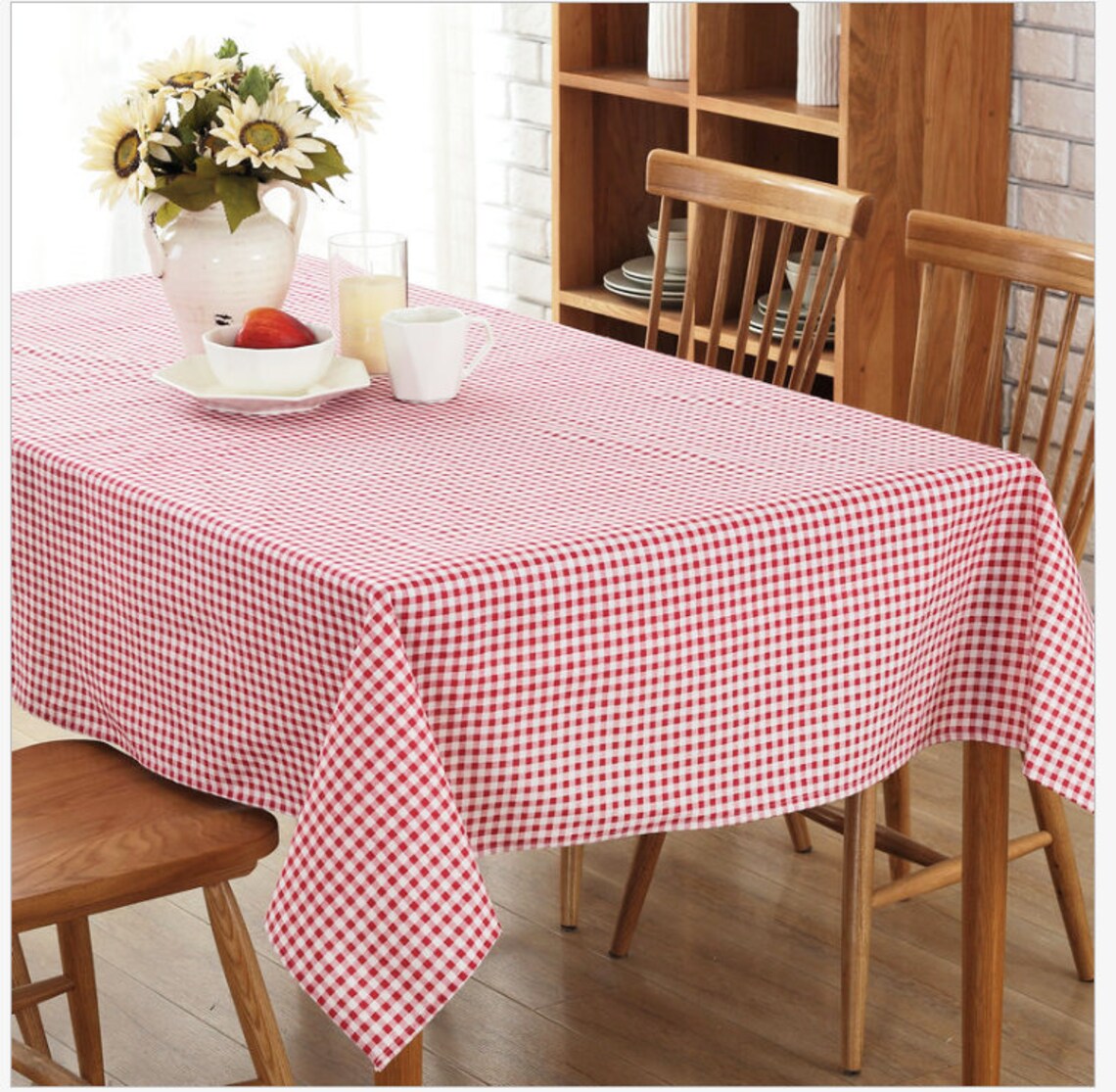 Tablecloth Cotton linen Gingham Check Rectangle Square Round | Etsy