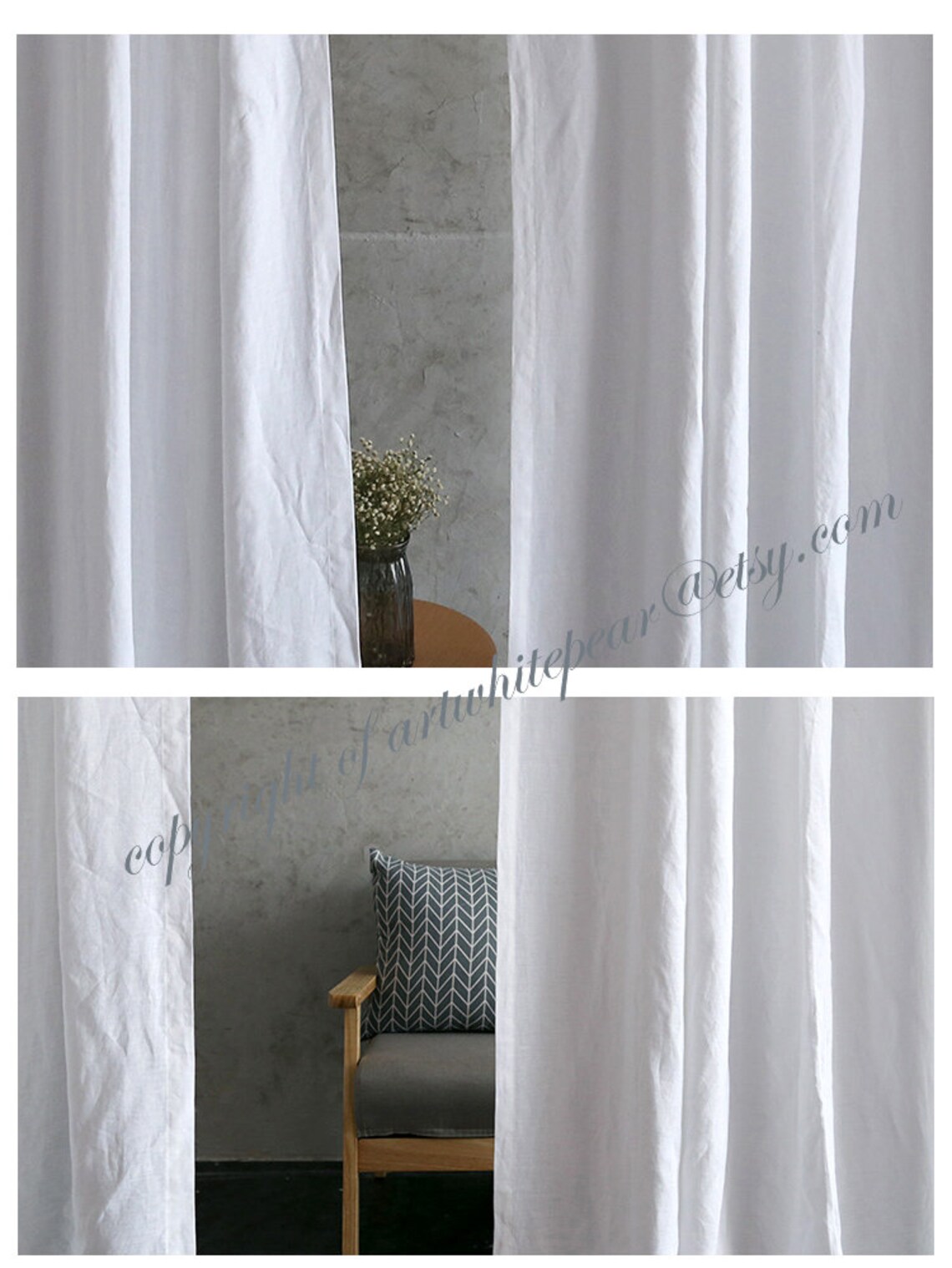 White Cotton Linen Window Curtain Panel/country Window/bedroom | Etsy