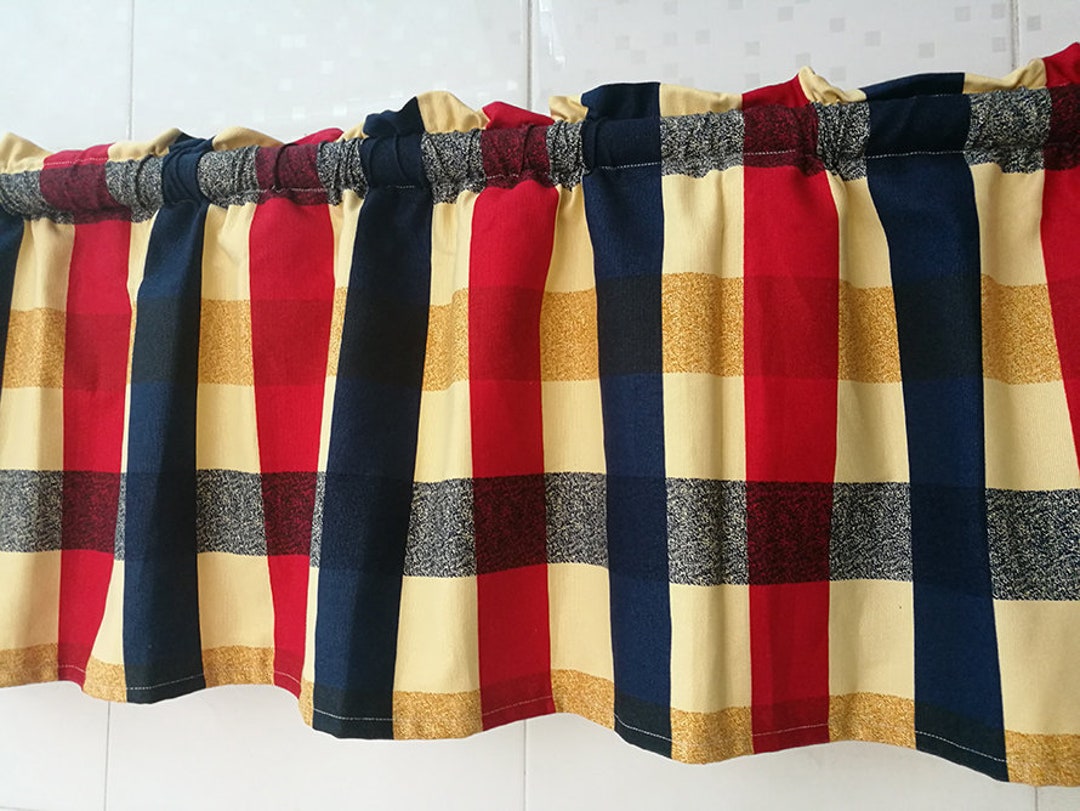 Navy Red Plaid Cafe Curtain,cotton Window Valance,shower Curtain - Etsy