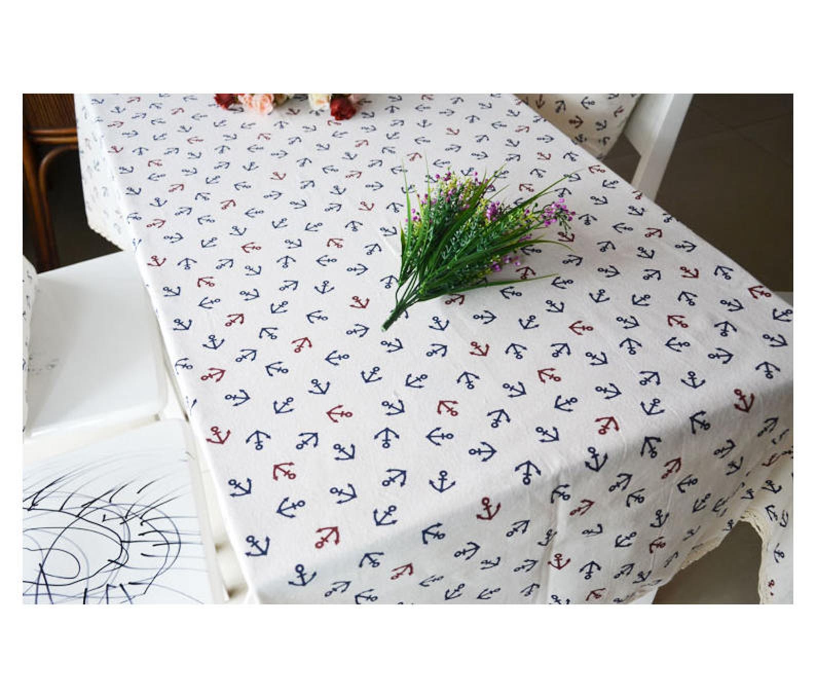 Linen Oval Tablecloth Nautical Sailing Anchor Navy Rectangle - Etsy