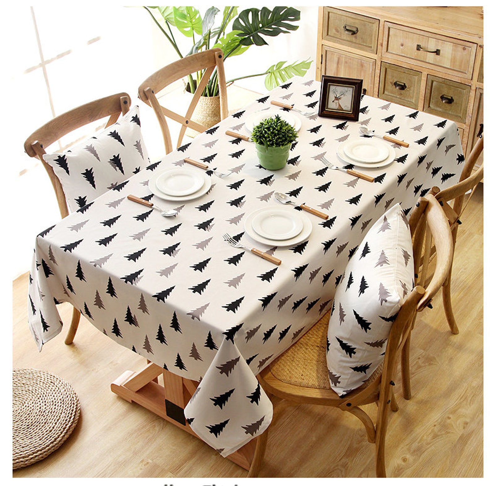 Rectangle Square Round Oval Linen Coffee Table Cloth Pine Tree - Etsy