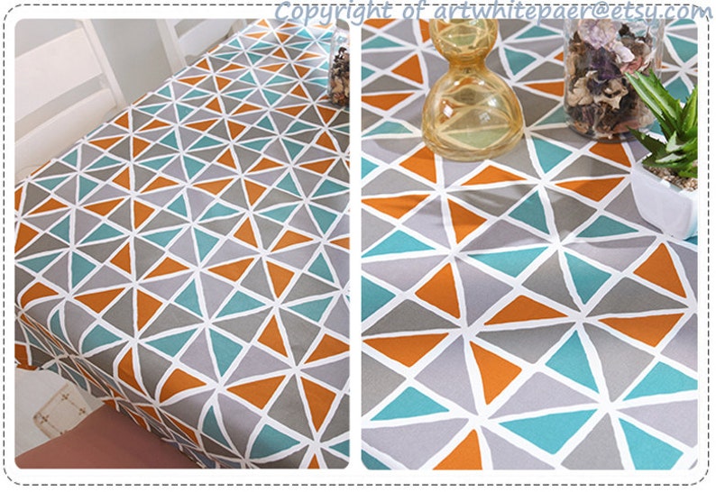 Tablecloth Geometric Orange Blue Gray Triangle Rectangle - Etsy