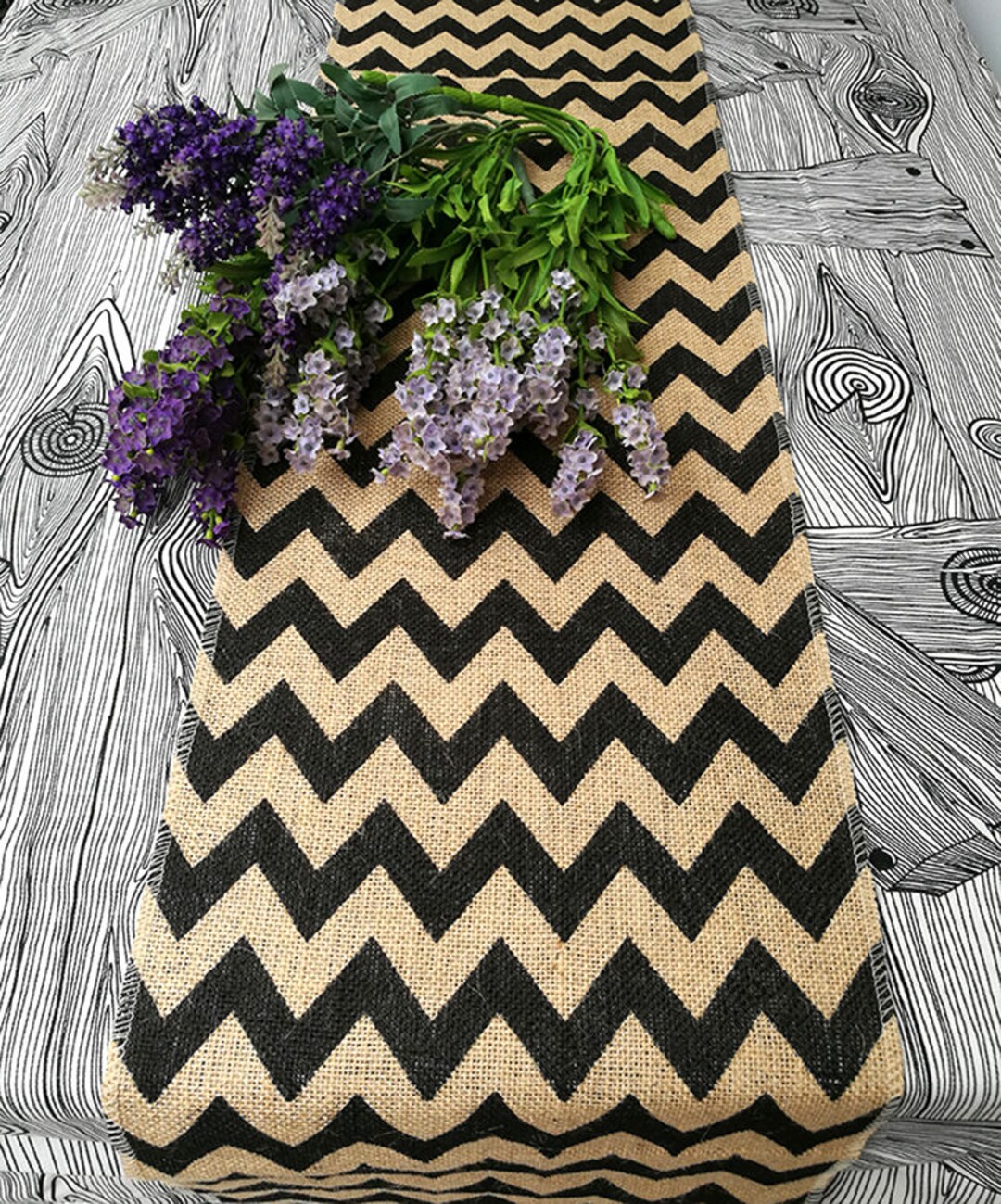 Table Runner Burlap Black Chevron Dinner,party,wedding Table,birthday ...