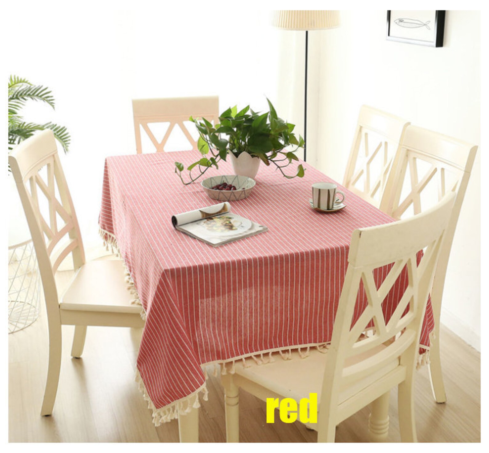 Tablecloth Linen Pinstripe Tassel Fringe 6 Colors Rectangle - Etsy