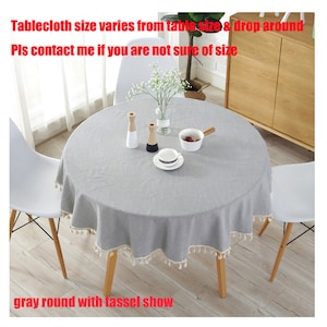 Linen Tablecloth Tassel Fringe 4 Colors Rectangle Square Round Oval ...