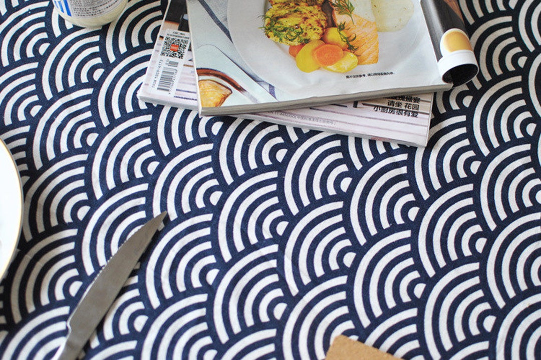 Linen Rectangle Tablecloth Navy Ripple Geometric Square Round Oval ...