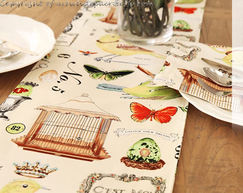 Table Runner Red Butterfly Bird Birdcage - Etsy