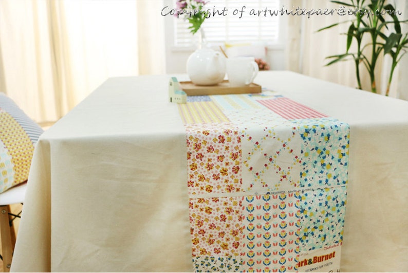 Linen Coffee Table Runner Quilting Patchwork Print Geometric | Etsy