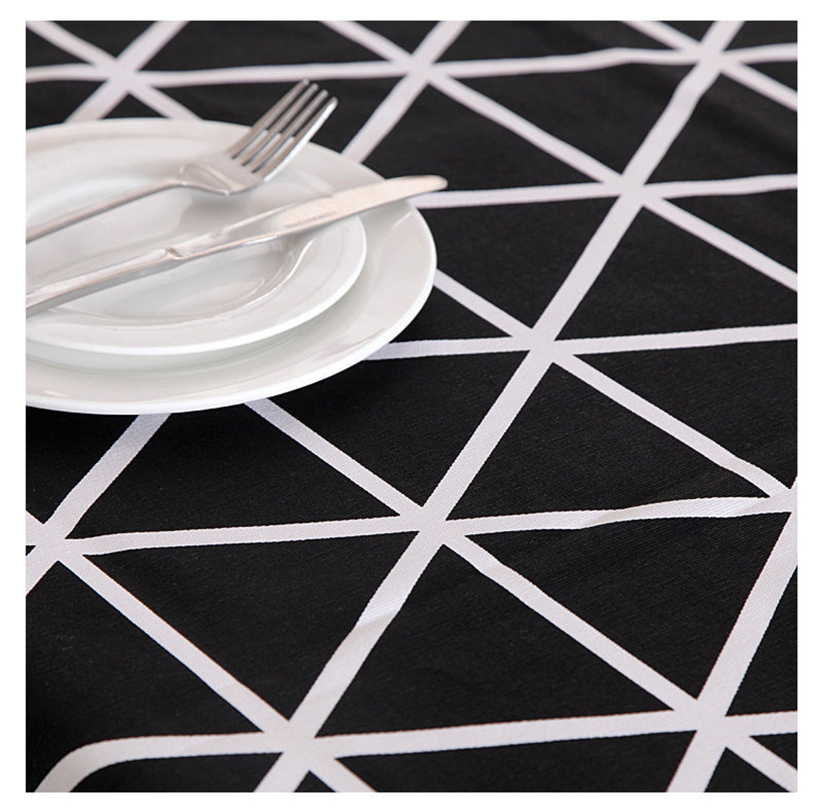 Tablecloth Geometric Black White Triangle Cotton Rectangle - Etsy